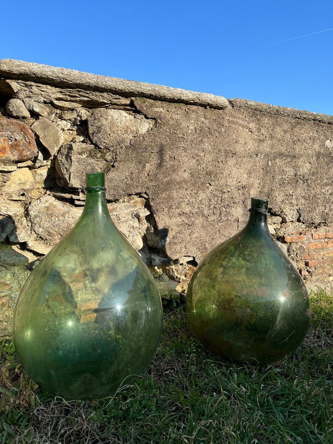 Vintage Blue Green Demijohn Blown Glass Demijohns Vase - Etsy