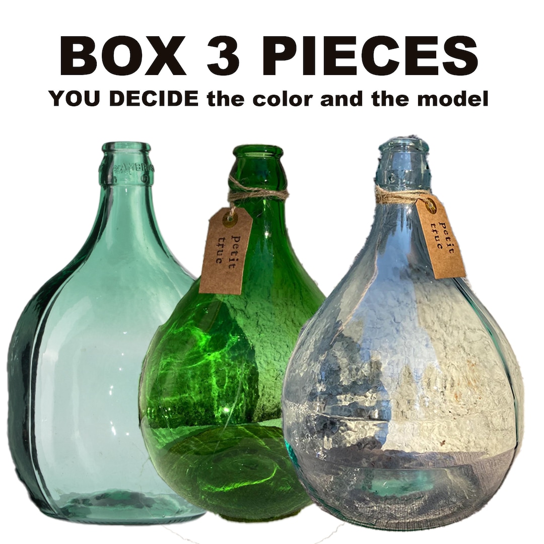 Demijohn Small Glass Vase Transparent and Green 5 Liters Round or ...