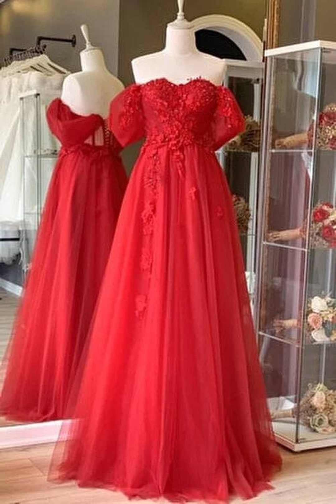 Masquerade Ball Gown Corset Tulle Red Prom Dress Plus Size Ball Gown ...