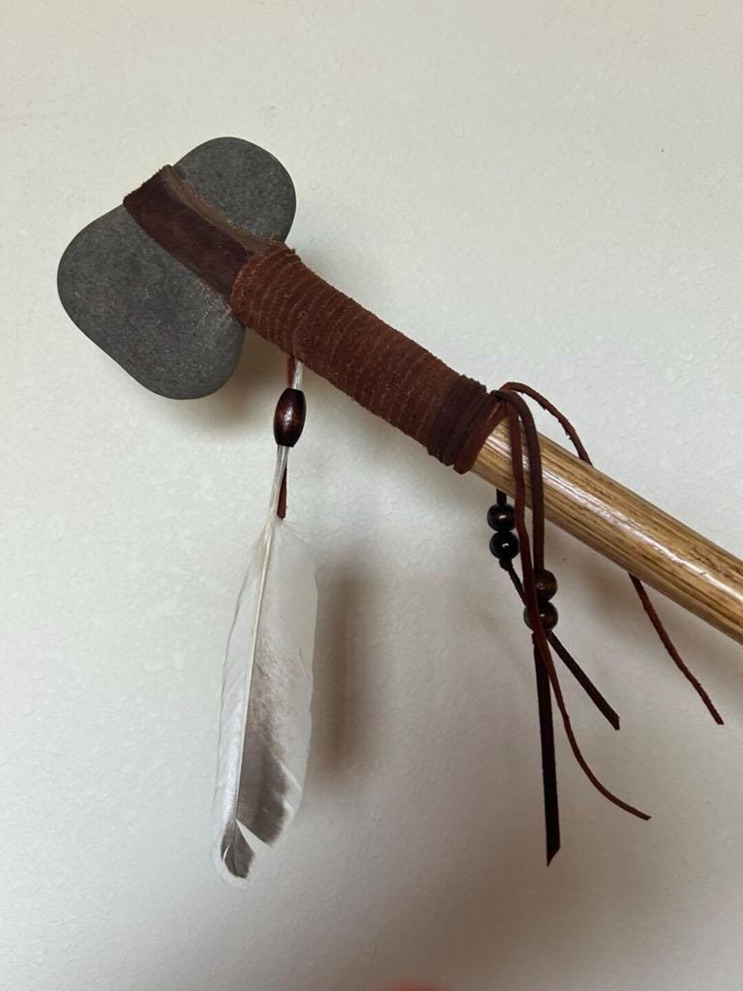 Umatilla Stone Tomahawk, Black Granite, Wall Hanging, Feathers, Hand ...