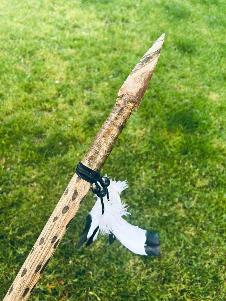 Native American Inspired Hunting Spear - Handmade - 4" Flint Stone ...