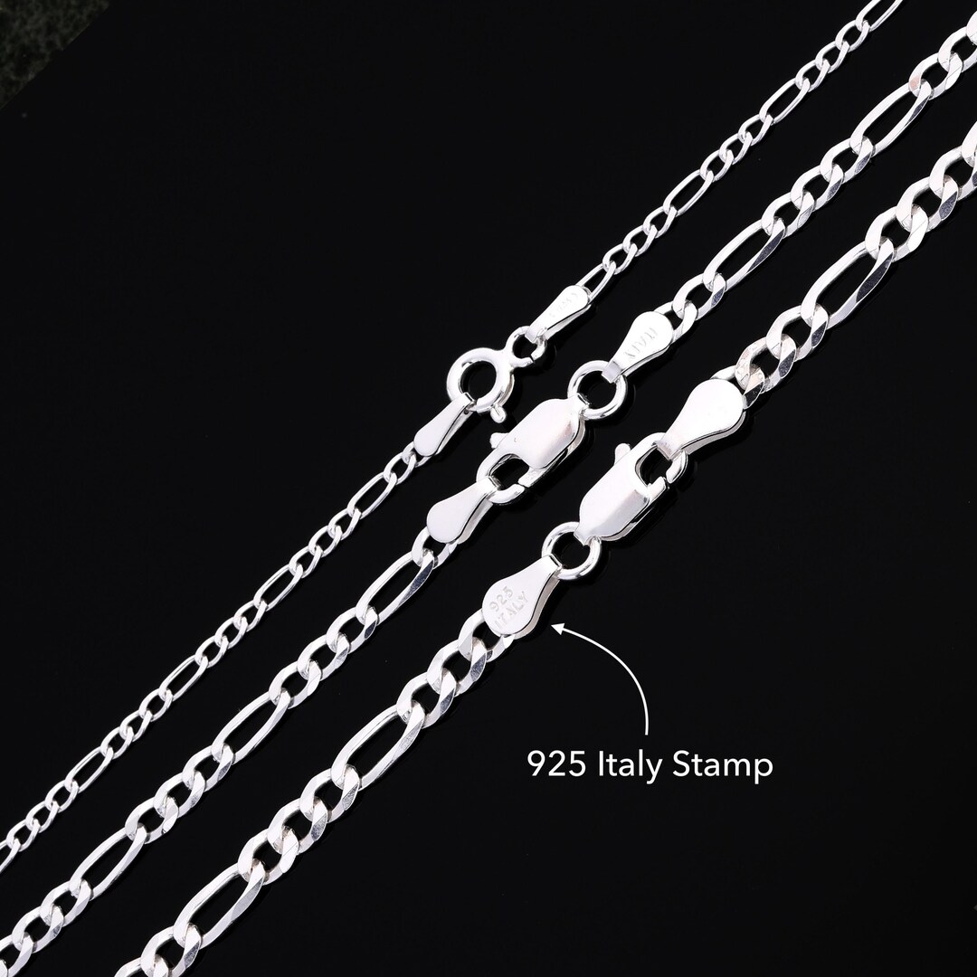 Silver Figaro Chain Men Necklace - Made in Italy Solid 925 Sterling ...