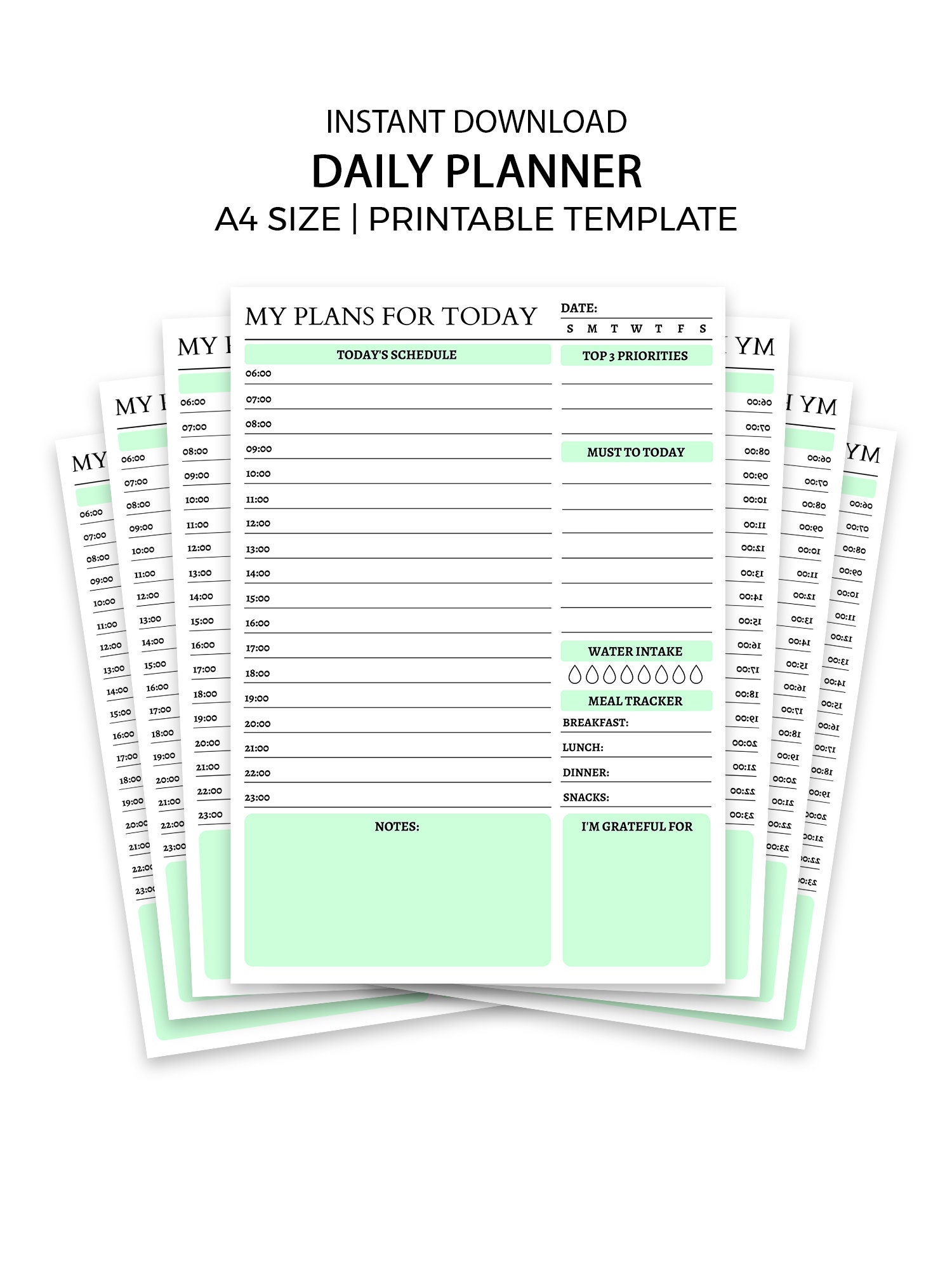 Printable Daily Planner, Printable Daily Planner Sheet, PDF Printable ...