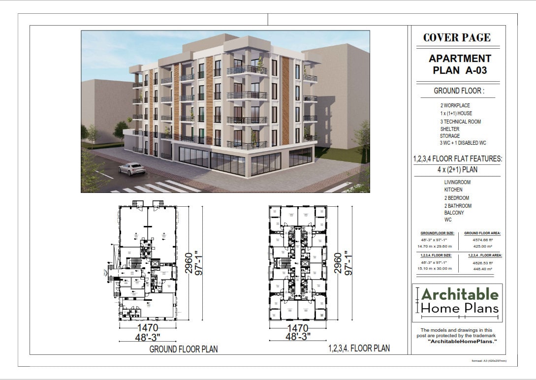 Plano de apartamento moderno de 5 pisos: Diseño de edificio residencial ...