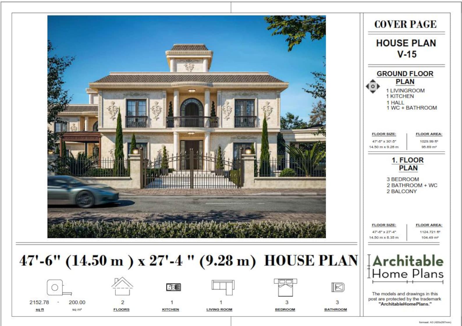 Luxury Villa House Plan: 2-story Classic Design (PDF & CAD Files) - Etsy