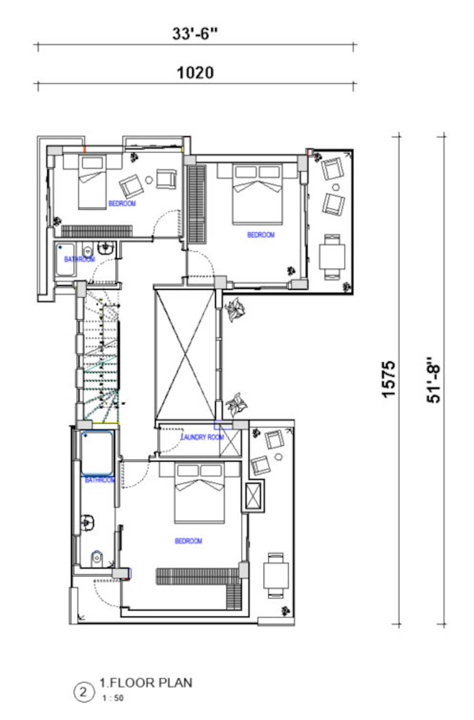 Modern 3 Bedroom House Plan: 2-story Blueprint (imperial + Metric) (DWG ...