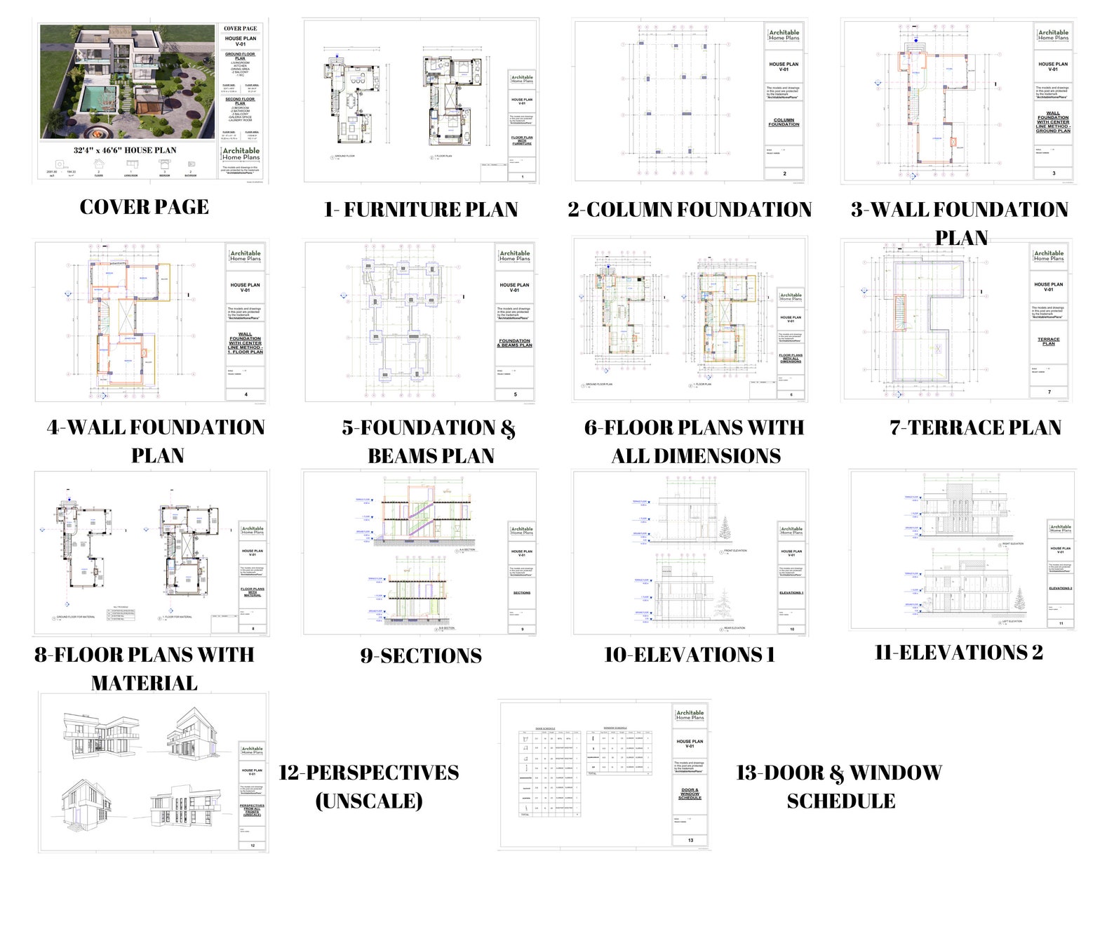 Modern 3 Bedroom House Plan: 2-story Blueprint (imperial + Metric) (DWG ...