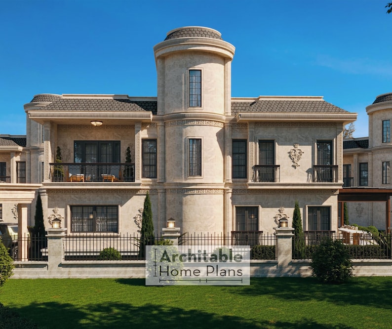 Luxury Villa House Plan: 2-story Classic Design (PDF & CAD Files) - Etsy