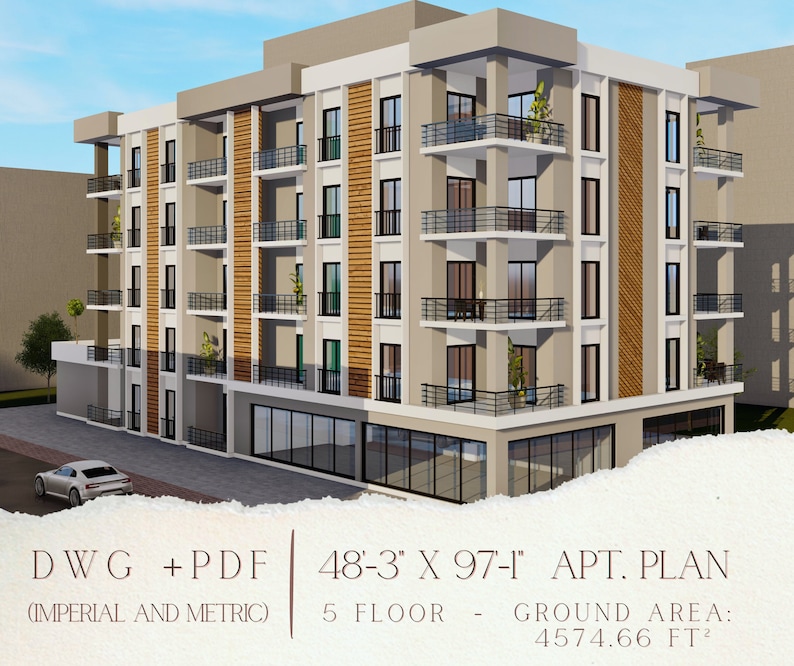 Plano de apartamento moderno de 5 pisos: Diseño de edificio residencial ...