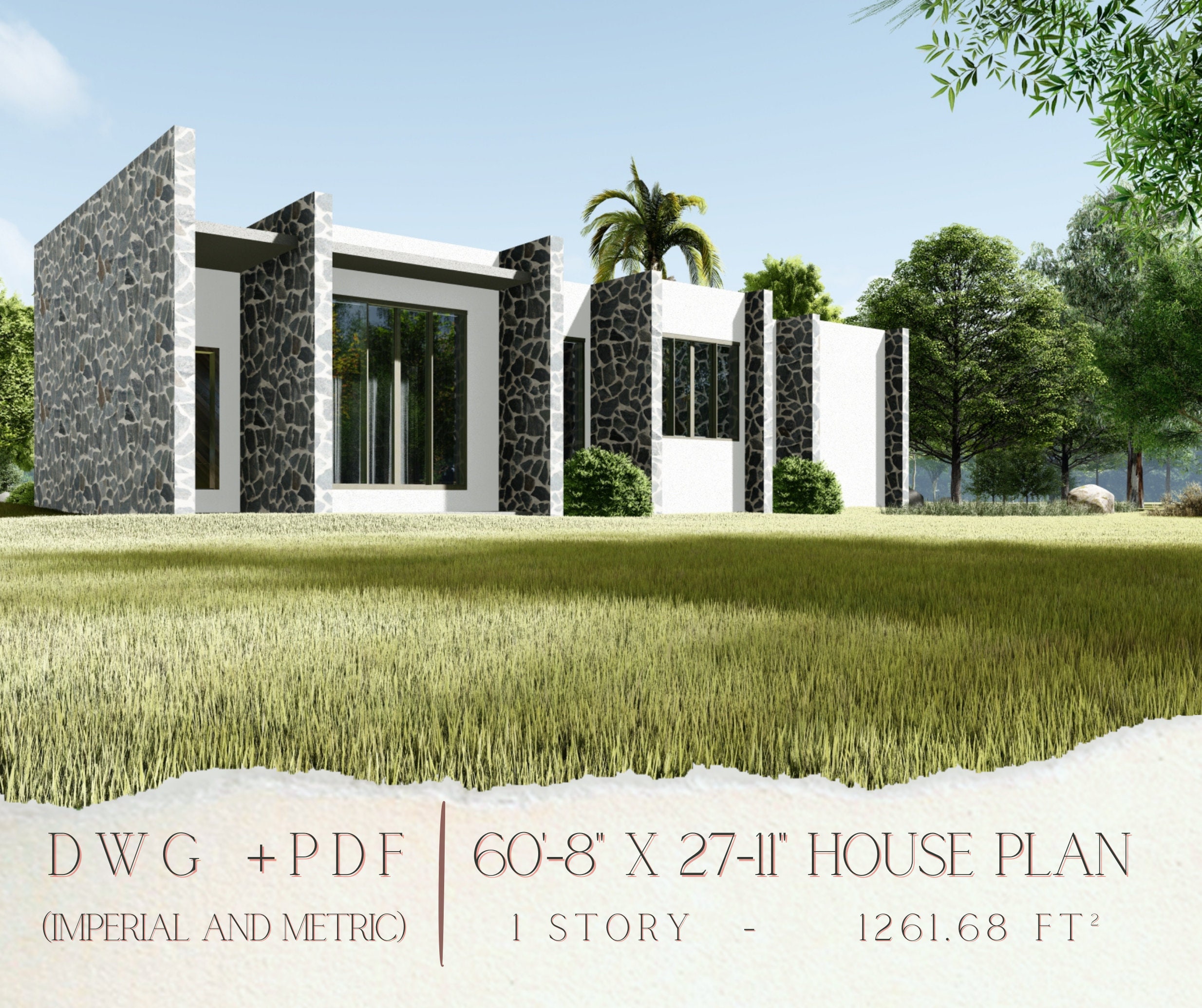 Modern Stone House, Contemporary House Plan, Architectural Blueprint - Etsy