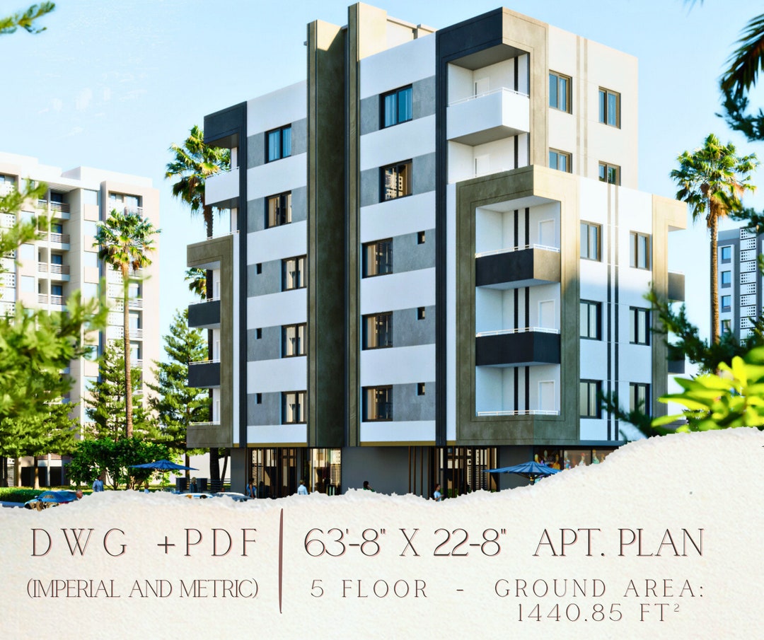 5 Story Apartment Building Plan - 63'8'' X 22'8'' - Modern Multi-unit ...
