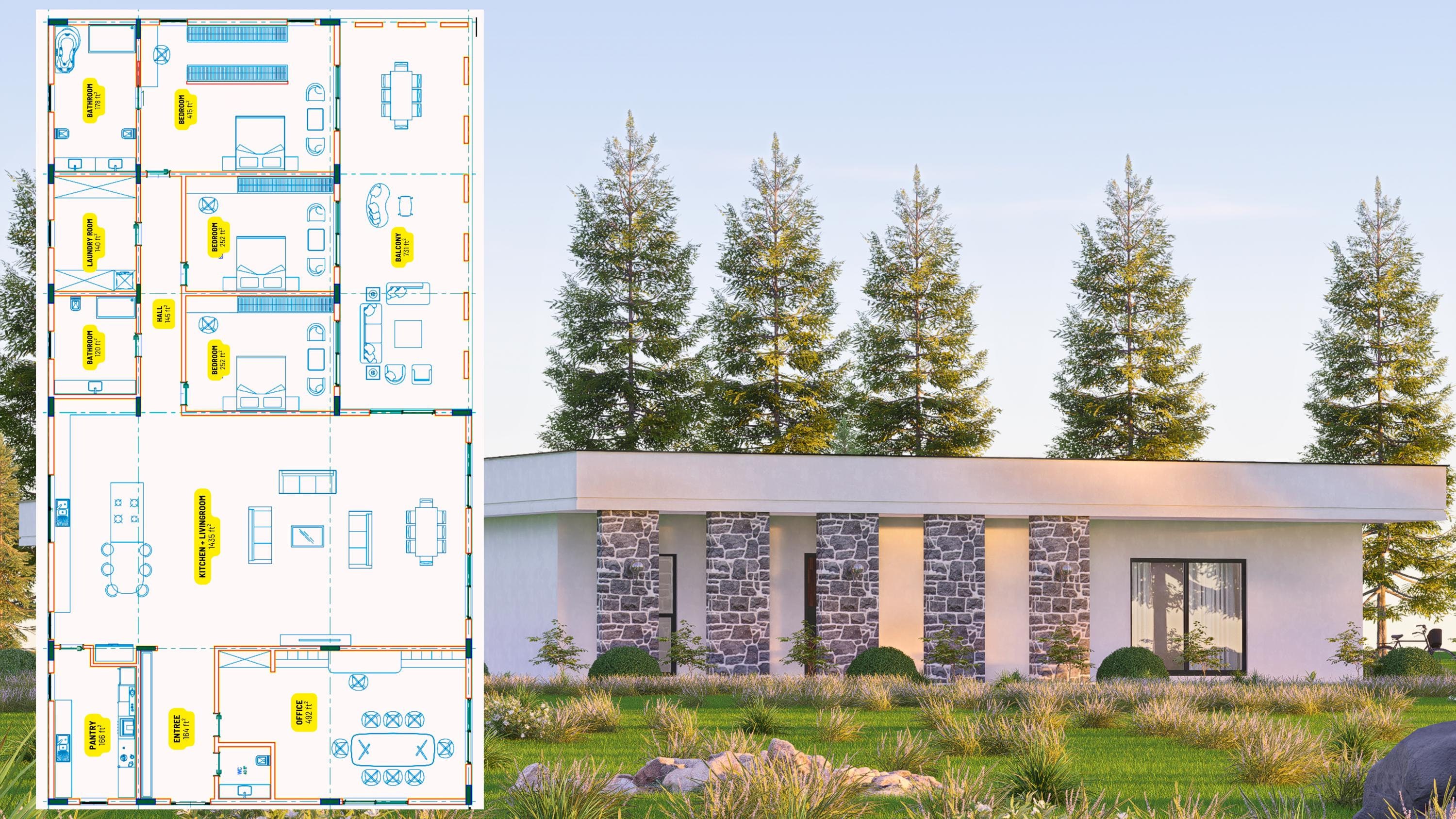 Home-office Plan, Modern Single-story Spacious House With Office Space ...