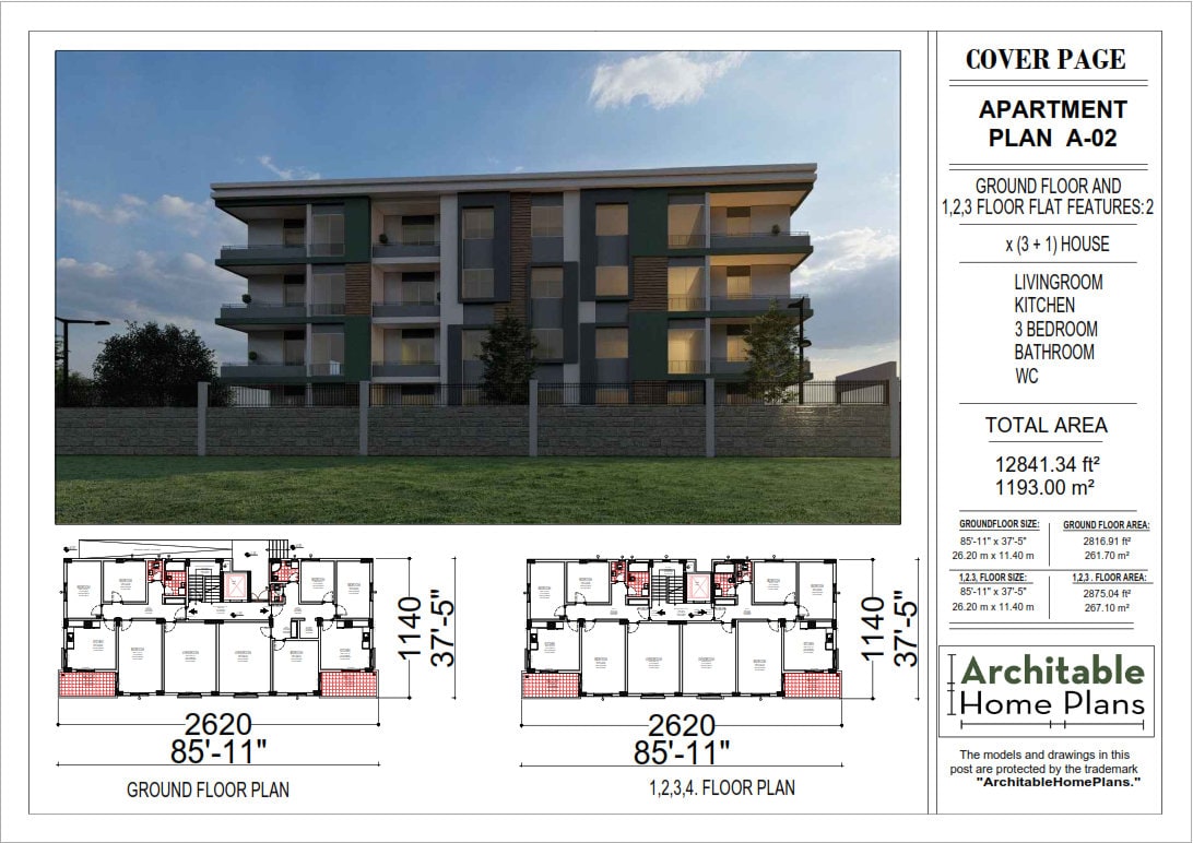 Modern 4-story Apartment Plan: Residential Building Layout (CAD & PDF ...