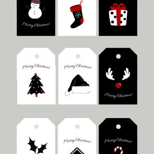 Printable Christmas Gift Tags Whimsical Black & White Set of 9 - Etsy