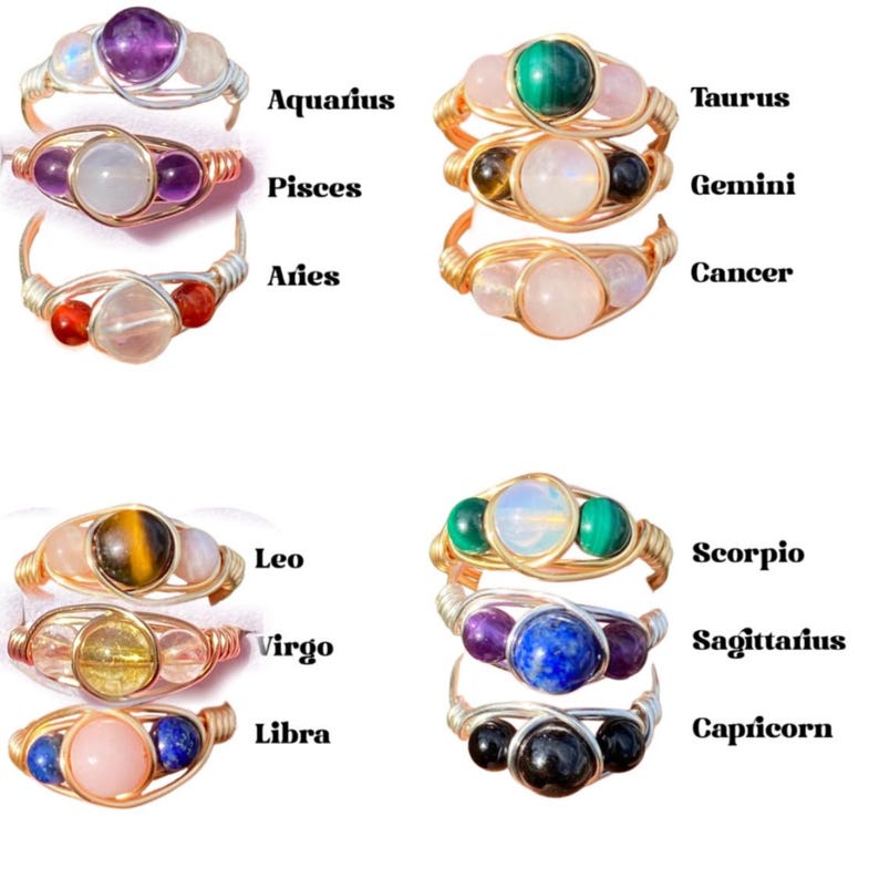 Zodiac Crystal Rings Manifestation Love Success Scorpio Sagittarius Capricorn Aquarius Pisces ...