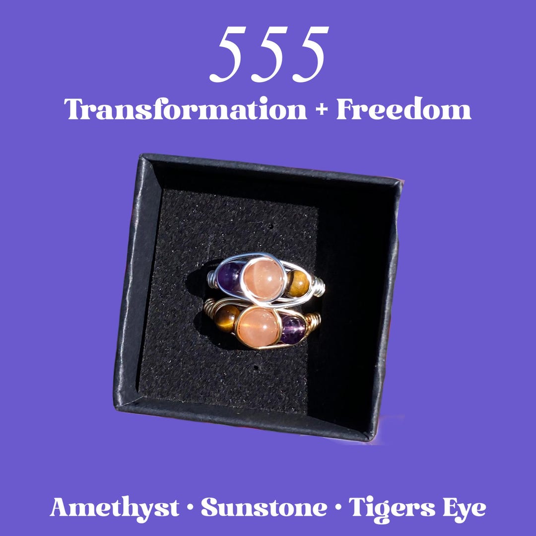 555 Angel Number Inspired Crystal Ring With Sunstone Amethyst and ...