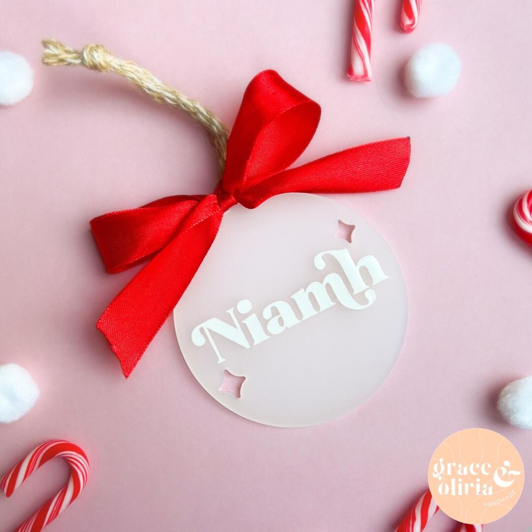 Frosted Acrylic Name Baubles With Star Cutout - Red Ribbon - Etsy