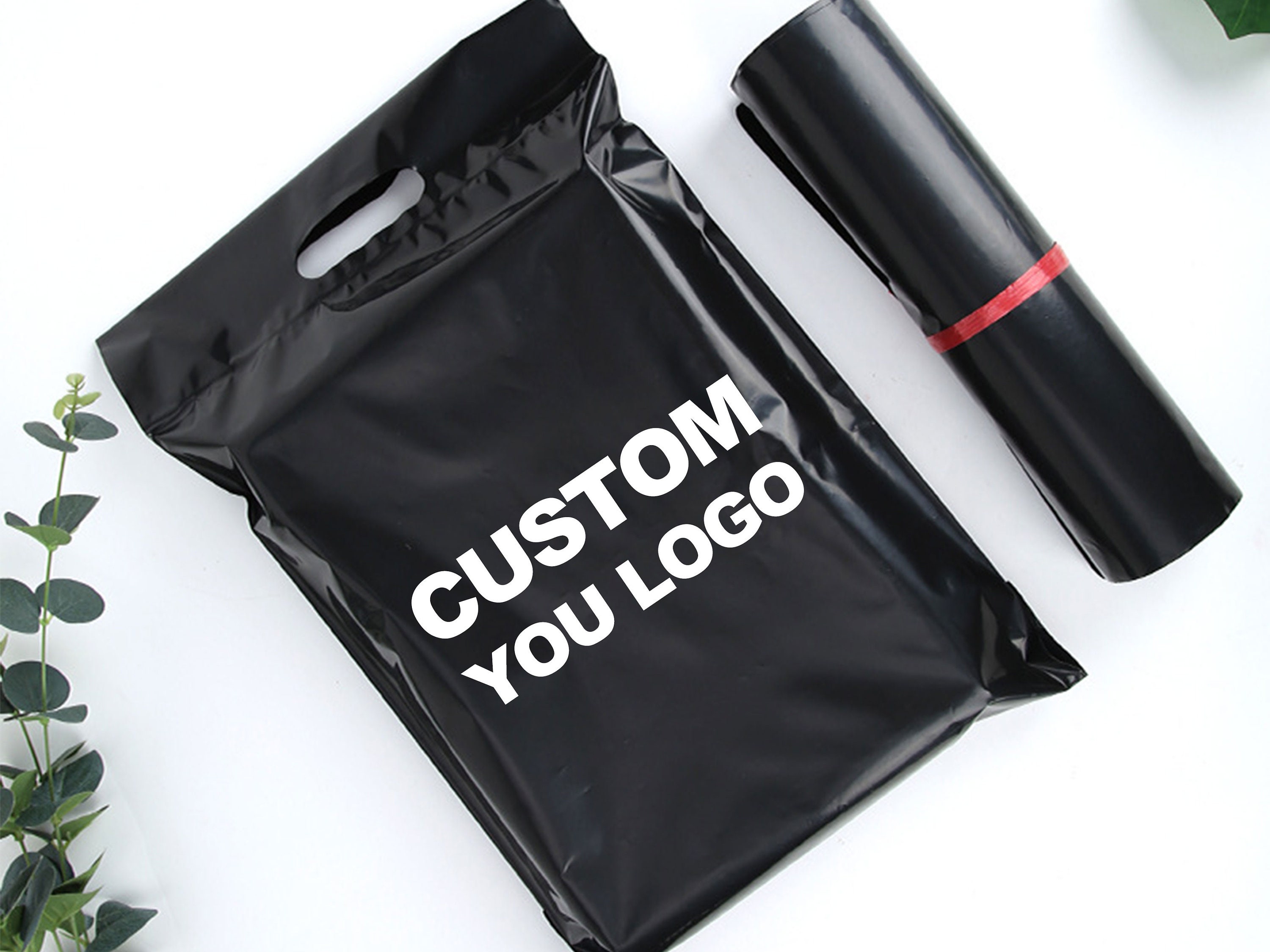 50pieces Custom Black Mailing Bags With Handle, Personalized Logo ...