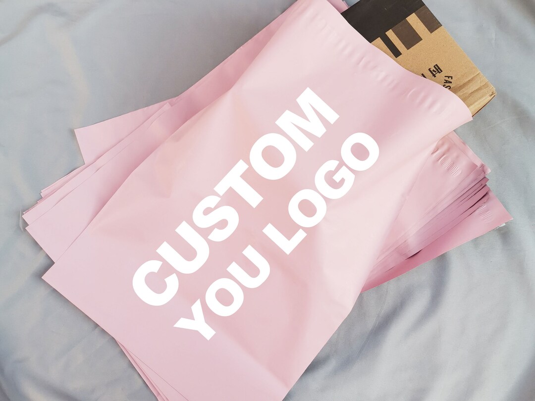 50-200pcs Custom With 1 Color Logo Pink Mailing Bags, Degradable ...