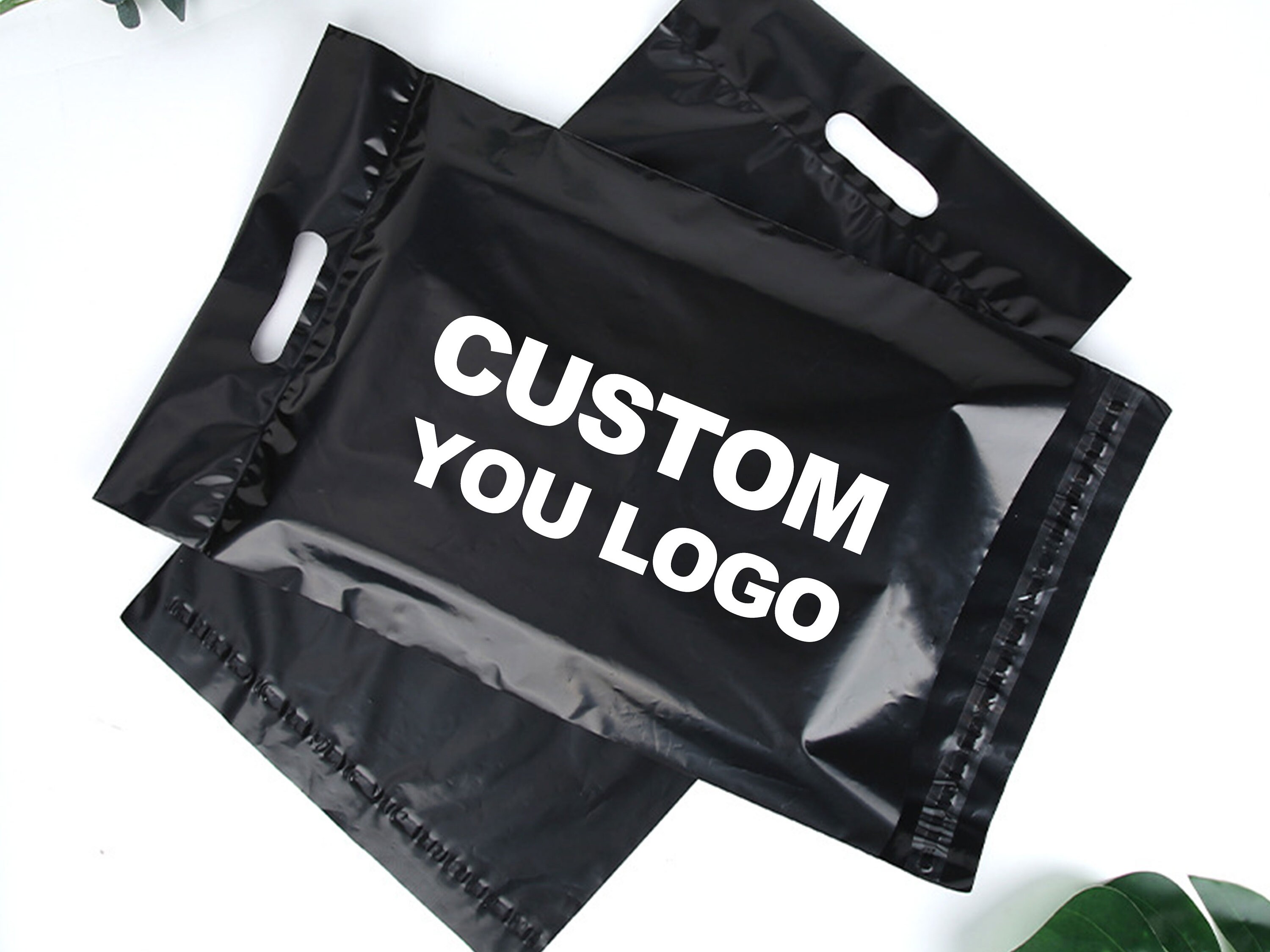50pieces Custom Black Mailing Bags With Handle, Personalized Logo ...
