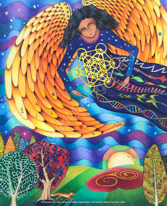 Angel and Metatron's Cube Print | Etsy