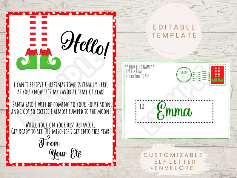 Christmas Elf Mail and Envelope Template, EARLY ARRIVAL, Editable ...