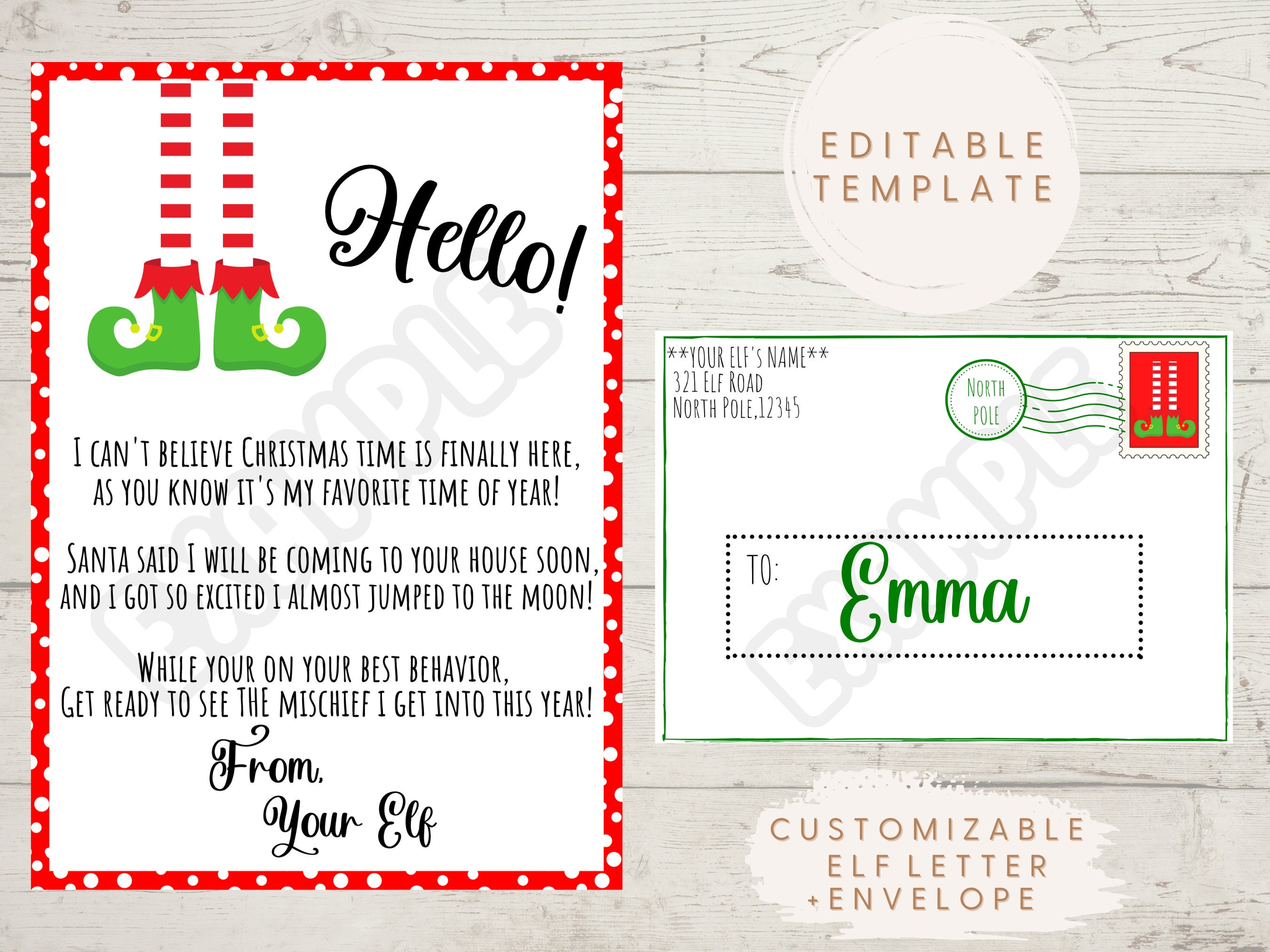 Christmas Elf Mail and Envelope Template, EARLY ARRIVAL, Editable ...