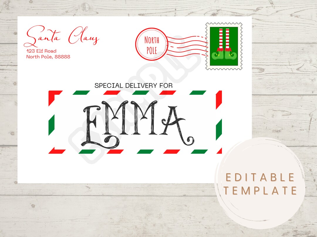Christmas Mail From Santa, Editable Envelope Template, Letter From ...