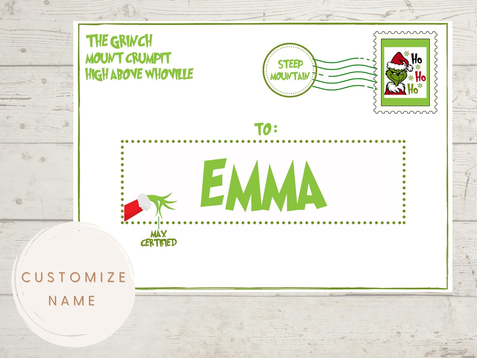 The Grinch Envelope Template, Editable, Customizable, Kids Christmas ...