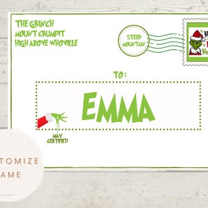 The Grinch Envelope Template, Editable, Customizable, Kids Christmas ...