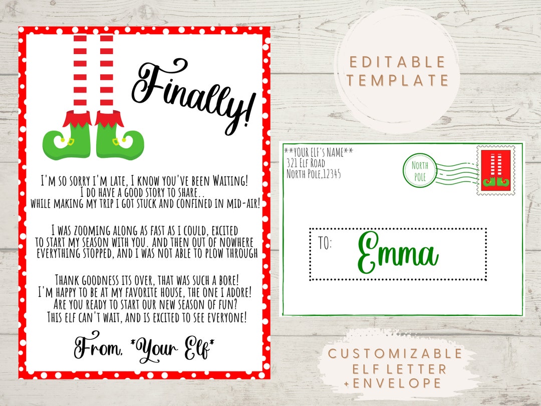 Christmas Elf Mail and Envelope Template LATE ARRIVAL - Etsy