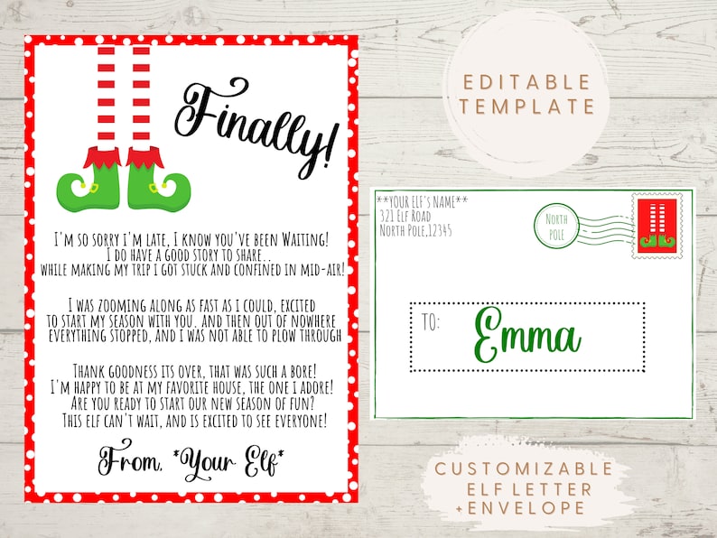 Christmas Elf Mail and Envelope Template LATE ARRIVAL - Etsy