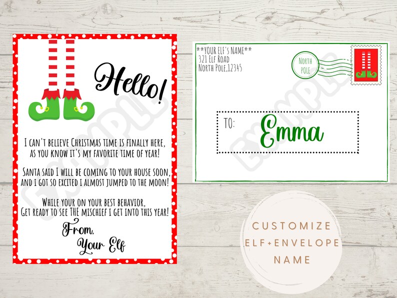 Christmas Elf Mail and Envelope Template, EARLY ARRIVAL, Editable ...