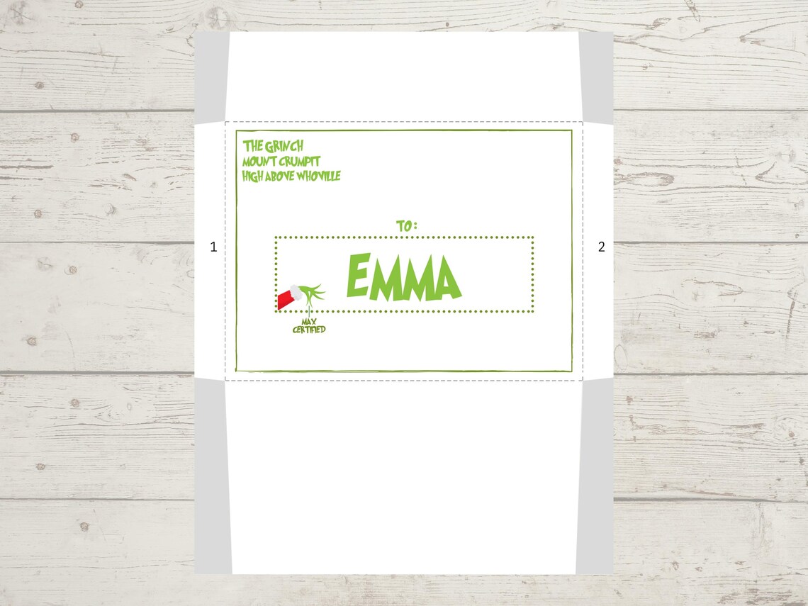 The Grinch Envelope Template, Editable, Customizable, Kids Christmas ...