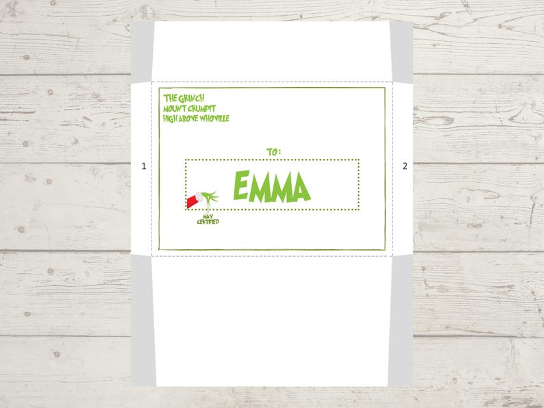 The Grinch Envelope Template, Editable, Customizable, Kids Christmas ...