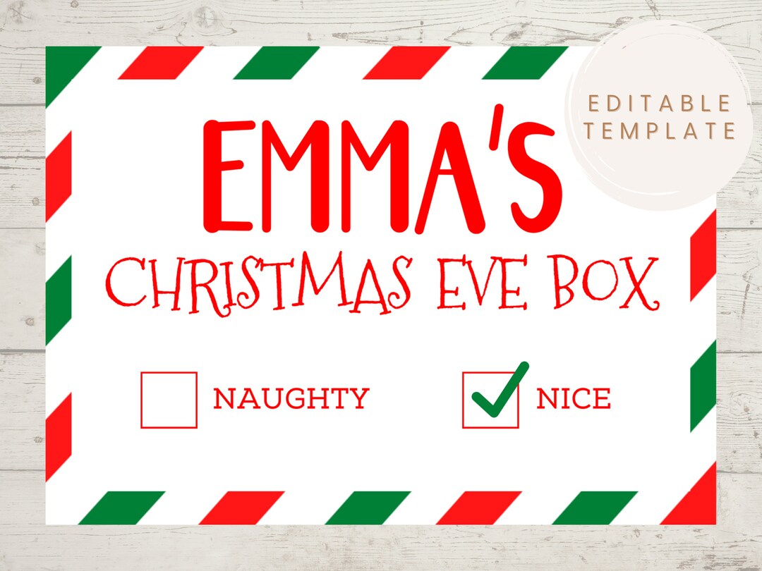 Christmas Eve Box Sign Customizable, Kids Christmas Eve Box, Editable ...
