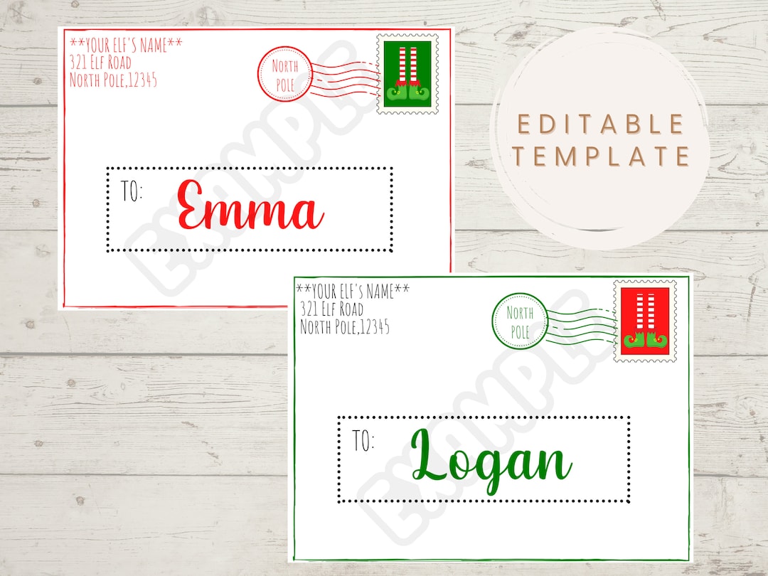 Christmas Elf Mail Envelope Template Editable, Customizable, Christmas ...