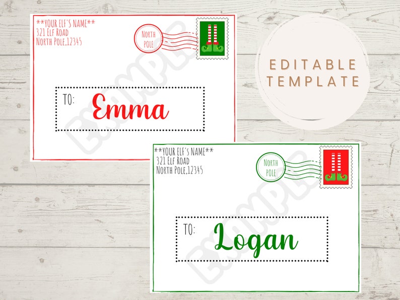 Christmas Elf Mail Envelope Template Editable, Customizable, Christmas ...