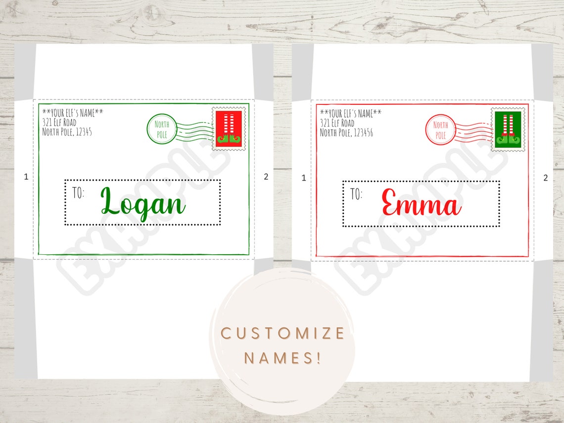 Christmas Elf Mail Envelope Template Editable, Customizable, Christmas ...