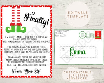 Christmas Elf Mail and Envelope Template, EARLY ARRIVAL, Editable ...