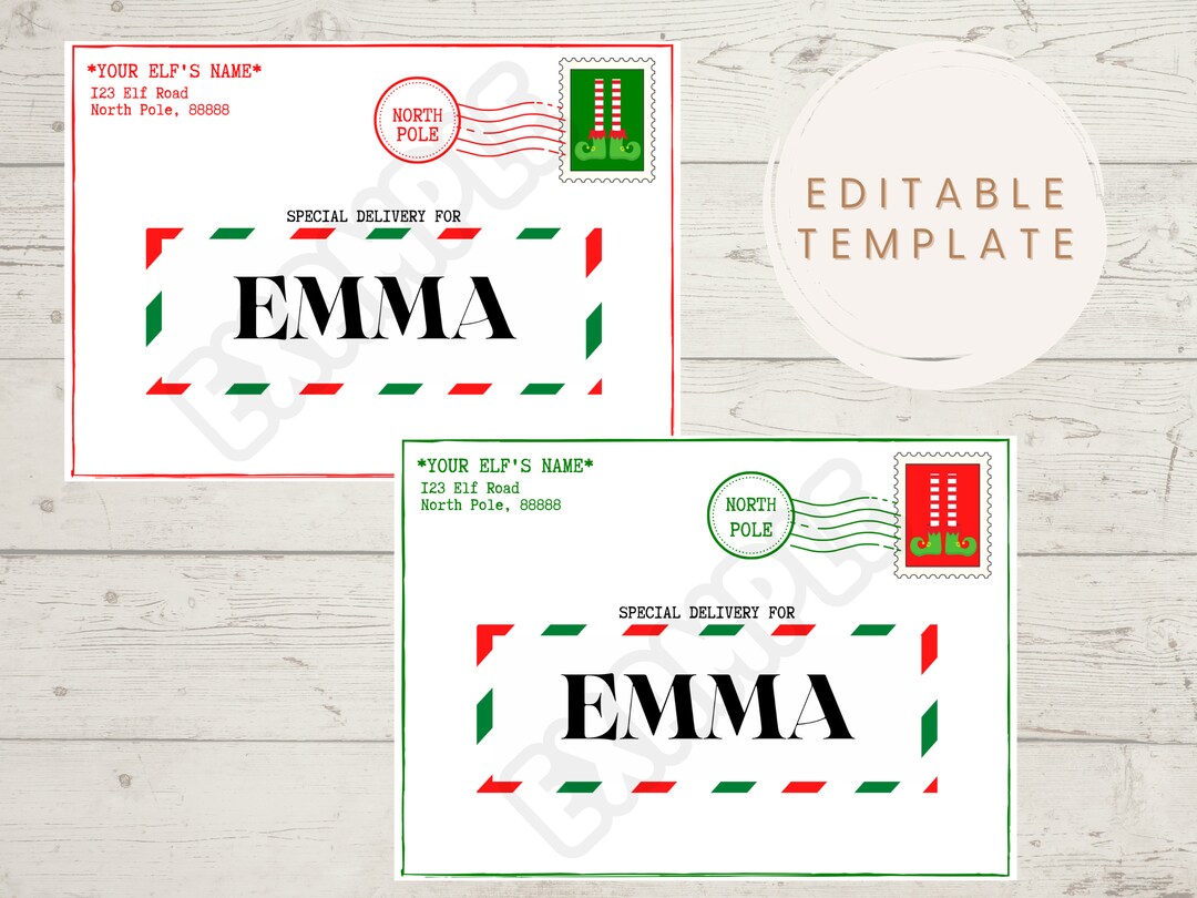Christmas Elf Mail, Editable Envelope Template, Kids Christmas ...