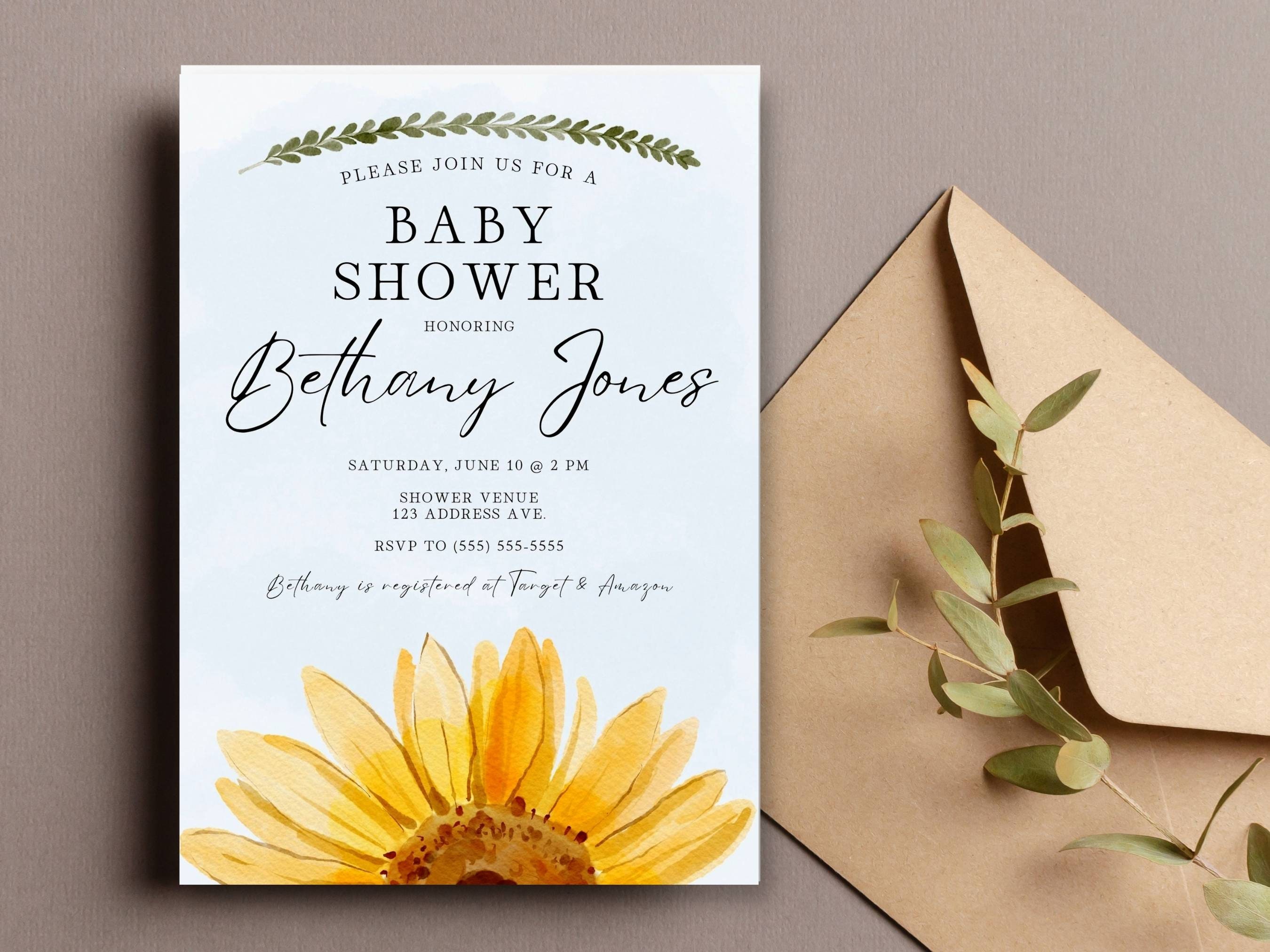 Editable Sunflower Baby Shower Invitation, Sunflower Themed Baby Shower ...