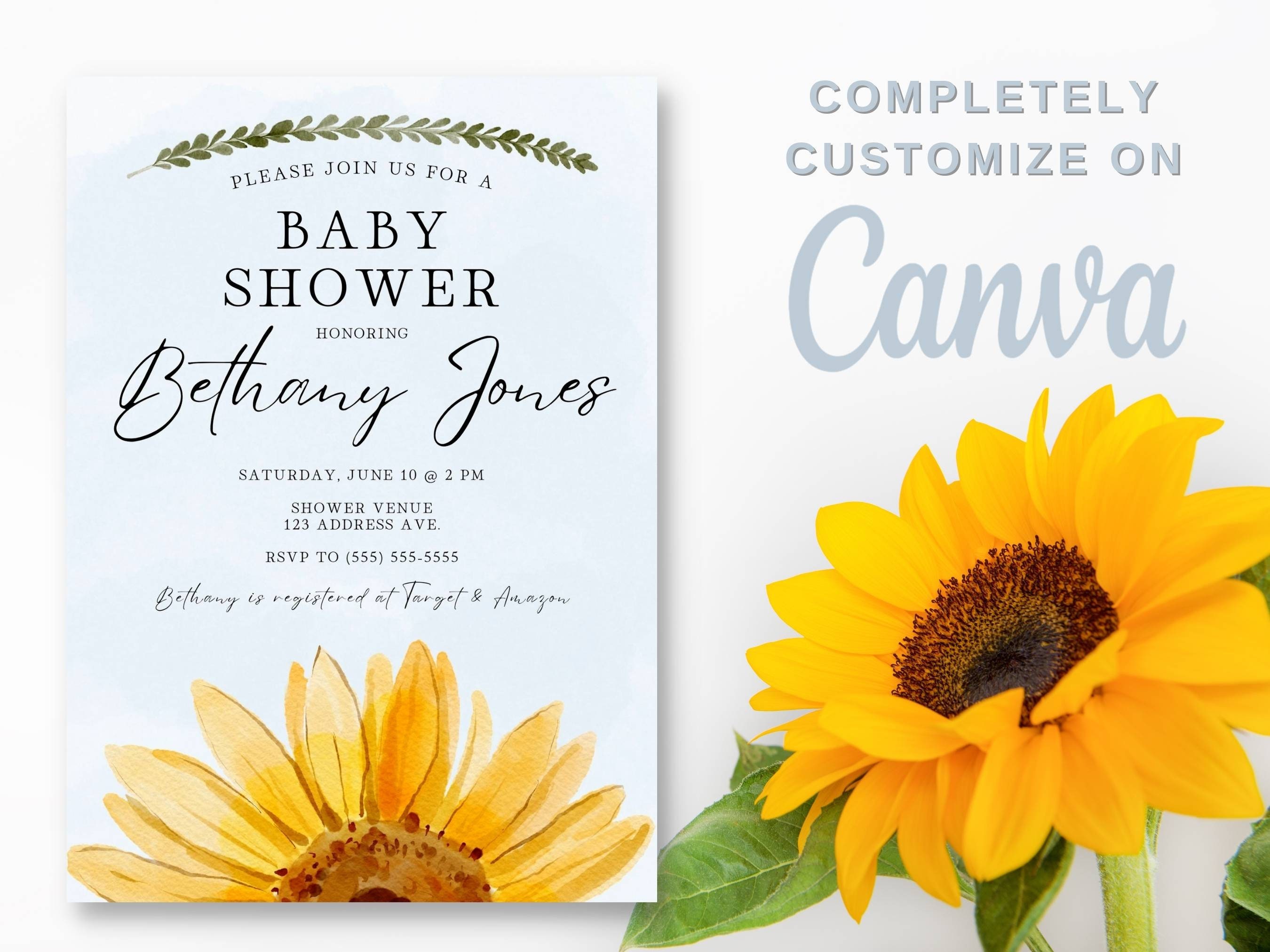 Editable Sunflower Baby Shower Invitation, Sunflower Themed Baby Shower ...
