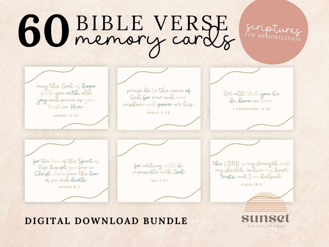 60 Printable Bible Verse Cards, Scripture Memorization Card Bundle ...