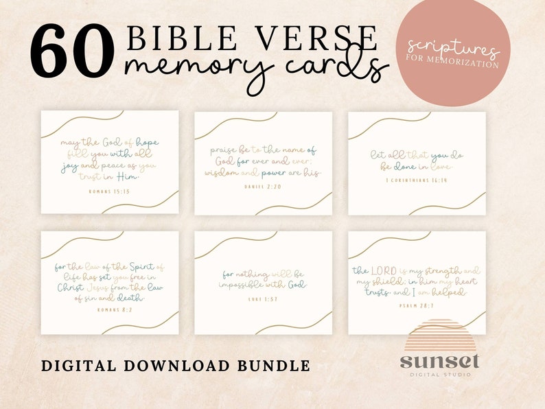 60 Printable Bible Verse Cards, Scripture Memorization Card Bundle ...