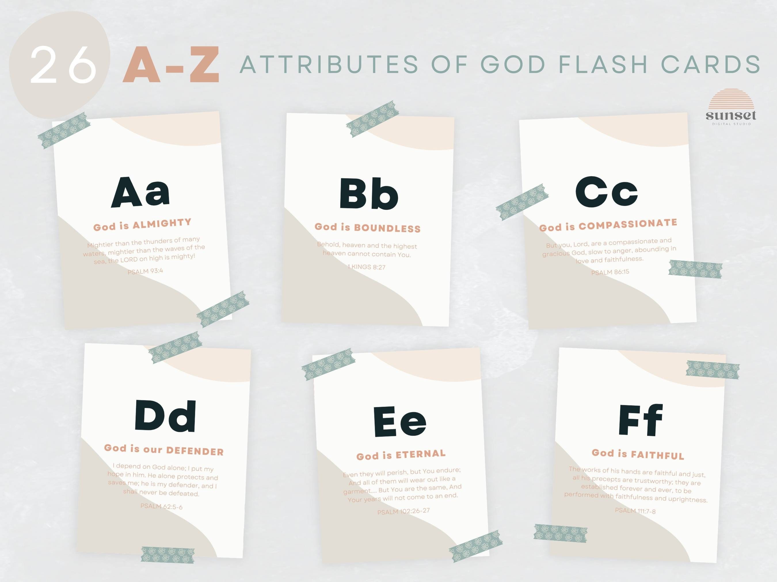 Boho ABC Attributes of God Flashcards, Printable Character of God Cards ...