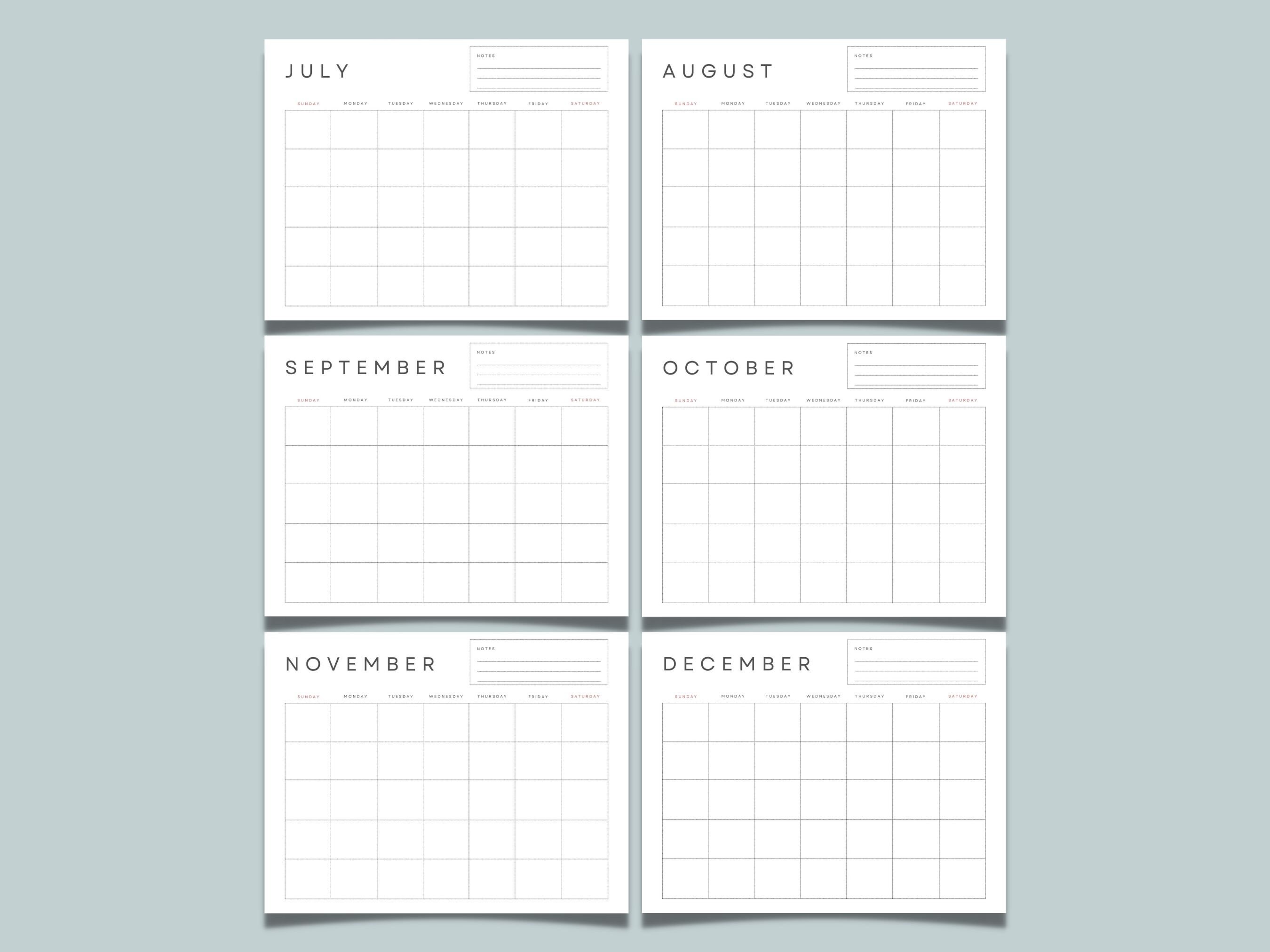 Monthly Blank Calendar sunday-start New Year Planning Letter Size ...