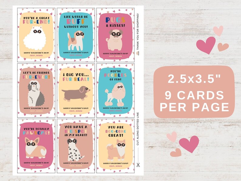 Printable Puppy Valentine's Day Cards, Personalized Classroom Valentine ...