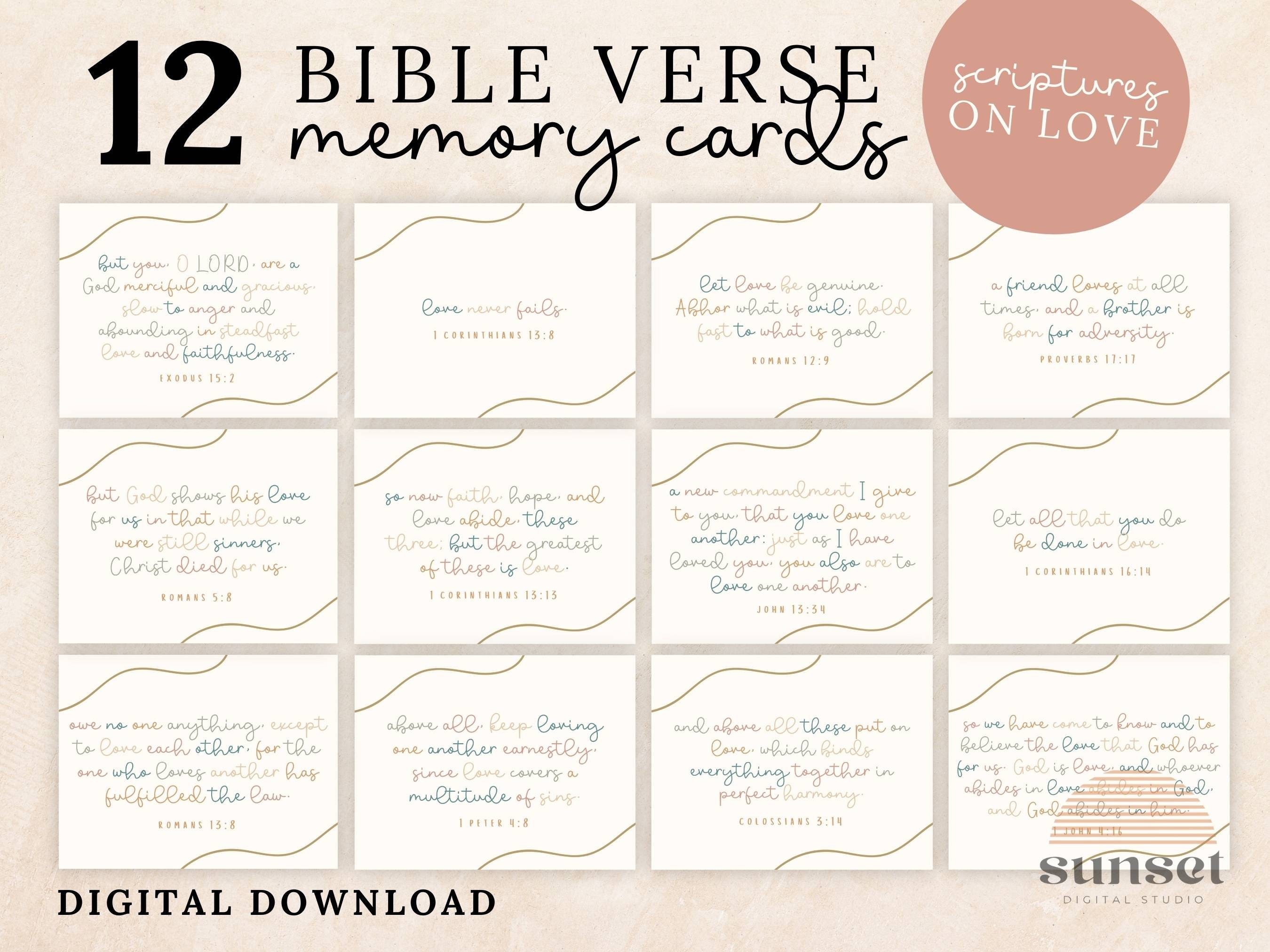 12 Printable Bible Verse Cards on Love, Encouraging Scripture ...