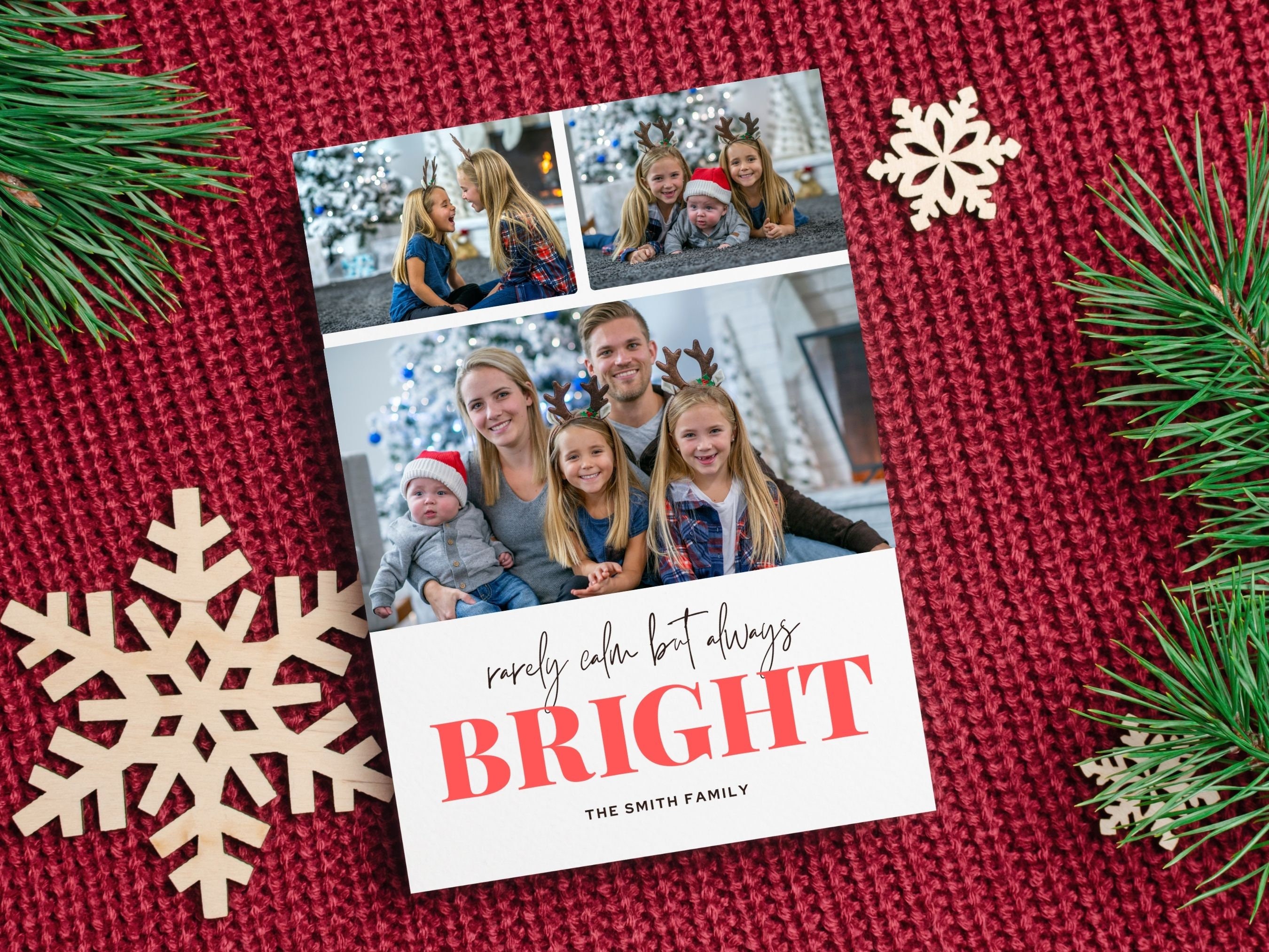 Rarely Calm but Always Bright, Family Christmas Card, Customizable ...